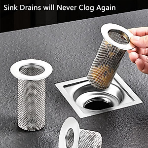 Resdenio Bathroom Sink Drain Strainer Stainless Steel, 2 Pack Floor Drain Filter Mesh Basket Filter Hair Trap Anti-Clog Slag Strainer - Large Wide Rim 2.16" Diameter