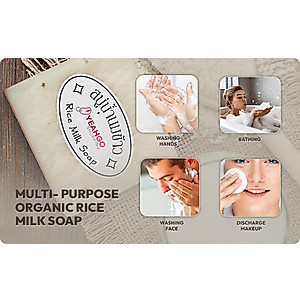 Yeahgoshopping Original Rice Milk Soap Bar Thailand Jasmine Natural Soap 60 - 65 Grams Handmade Gluta Collagen Douro Jabon Douro Real Fuentes Pourres Grade White Moisturizing Organic Soap For Men Women Hand Soap, Body Bath Soap, Face Soap | Contain Coconu