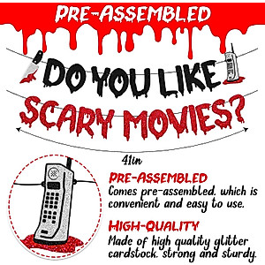 Halloween Decoration Do You Like Scary Movies Banner with 3D Bat Ornaments Hallow Horror Movies Night Party Decor Have a Killer Scream Party Decor Halloween Bloody Slayer Murder theme Spooky Creepy