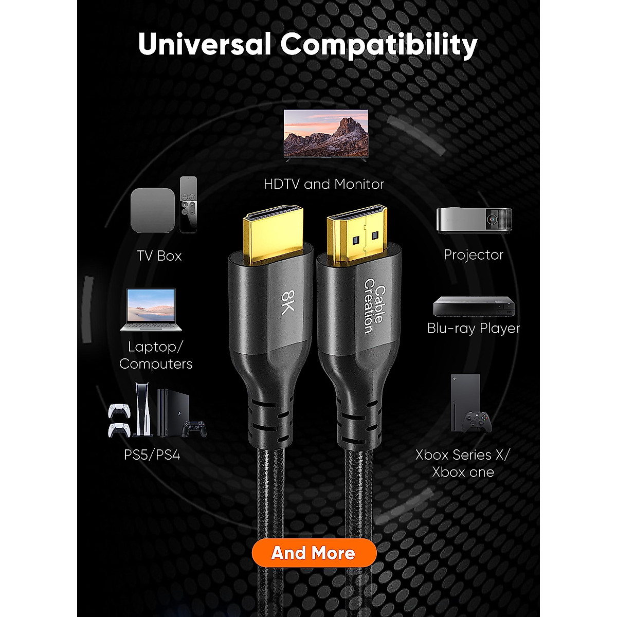 CableCreation 8K HDMI 2.1 Cable, HDMI for PS4 (48Gbps, 8K@60Hz) - 3.3 Feet, Xbox Series X HDMI Cable, eARC HDR HDCP 2.2 2.3