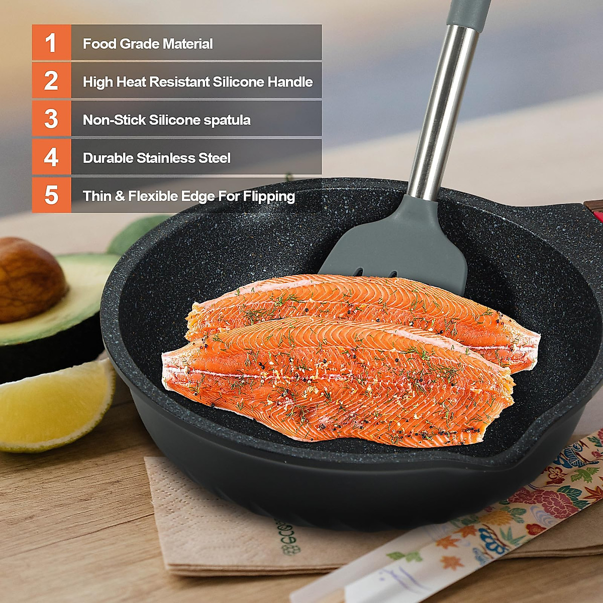 3 Pack Silicone Spatulas, Solid & Slotted Turner Spatula Set for Nonstick Cookware, High Heat Resistant BPA Free Rubber Kitchen Cooking Utensils, Idea for cooking Fish, eggs, steak, Baking - Gray