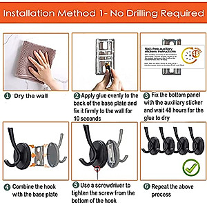 Valdivia Black Bath Towel Hooks, Heavy Duty Adhesive Hooks, Coat Robe Clothes Hook Wall Hook for Bathroom Kitchen Hotel, Closet Door Hooks Wall Mounted - 4 Packs