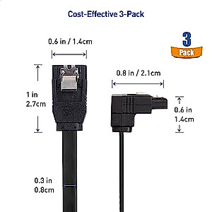 Cable Matters 3-Pack 6 Gbps Right Angle SATA Cables - 18 Inches, 90 Degree SATA 3 Cable for SSD & HDD, Black