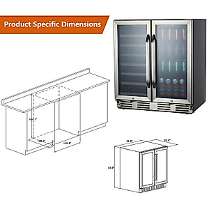 GarveeTech 30 inch Wine and Beverage Refrigerator, 33 Bottles & 96 Cans Wine Cooler Refrigerator, Dual Zone Wine Cooler with Glass Door and Lock, Built in or Freestanding Under Counter Wine Fridge
