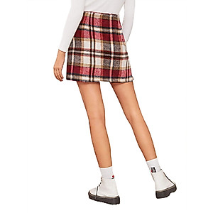 MakeMeChic Women's Plaid Skirt High Waisted Pencil Mini Skirt D Beige red L