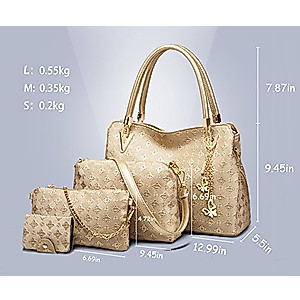 Chikencall Women Fashion PU Leather Satchel Hobo Handbag Handbag+Shoulder Bag+Purse+Card Holder 4Pcs Set Tote Handbag