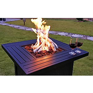 Uniflasy 18 Inch Square Drop-in Fire Pit Pan with 12" Round Burner Ring, 165k BTU Stainless Steel Fire Pit Pan with Spark Ignition and Propane Hose Kit for Indoor or Outdoor Fire Table/Fire Pit