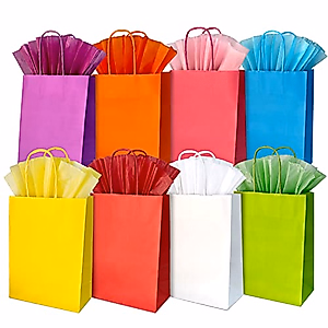 LitiVibecho 32pcs Gift Bags Paper Party Favor Bags with Tissue, Goodie Bags with Handles Assorted Colors for Kids Birthday, Wedding, Bridal Shower and Party Supplies