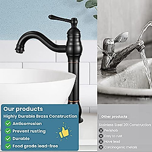 gotonovo Bathroom Vessel Sink Faucet Oil Rubbed Bronze with POP UP Drain Single Lever Handle 1 Hole Bowl Sink Mixer Tap Deck Mount Tall Spout Lavatory Vanity