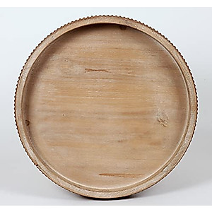 Carah & Cossh Round Wooden Serving Tray, Whitewashed Round Decorative Wood Tray , Round Farmhouse Rustic Decorative Tray, Perfect for Storage and Display (Brown)