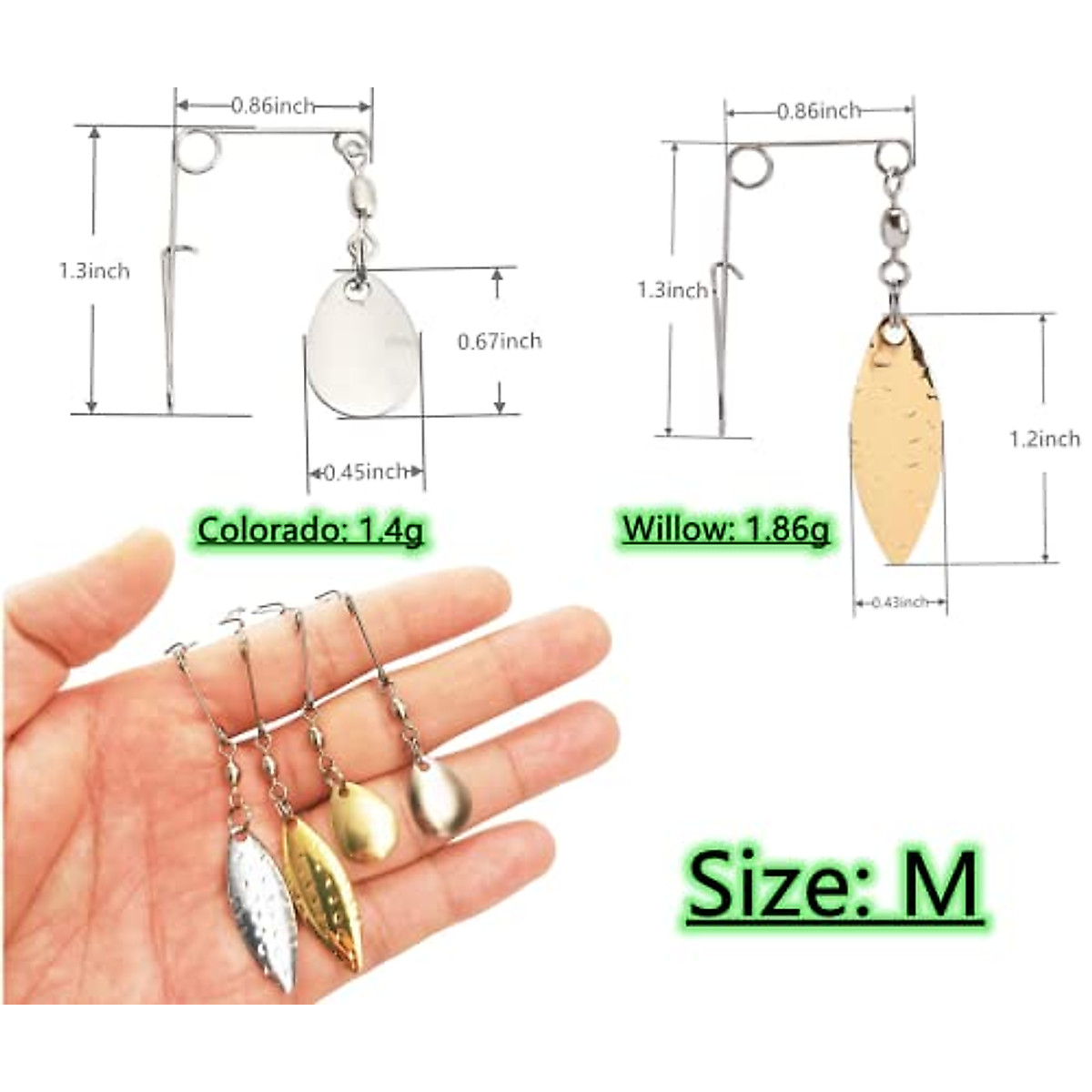 Spinner Blades Smooth Nickel Spoons Rigs Spinners Spinnerbait Fishing Lures Accessories (M (11Pcs), Silver Willow)