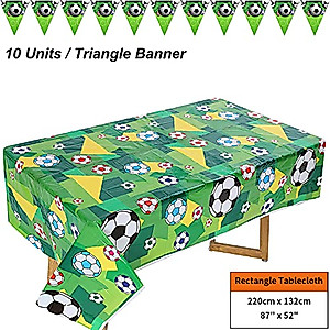 DUOCUTE Soccer Party Supplies 102PCS Sports Themed Children Birthday Paper Dinnerware Set Includes 9" Plates, 7" Plates, Cups, Napkins, Tablecloth and Banner, Serves 25