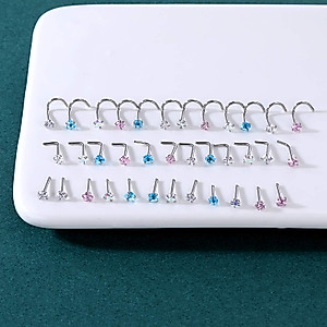 ZS 9-12PCS 20g Surgical Stainless Steel Nose Stud Ring Piercing Nose Bone/L Shaped/Nose Screws Rings Set (12pcs nose screws style)