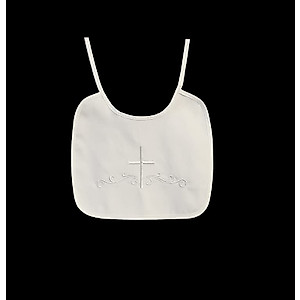 Pink Princess White Baptism Bib Boy - Christening Cotton Baby Baptism Bibs with Embroidered Cross - Baptismal Gifts and Accessories