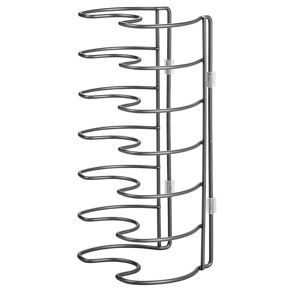 mDesign Metal Wire Pot/Pan Organizer Rack for Kitchen Cabinet, Pantry Shelves, 6 Slots for Vertical or Horizontal Storage of Skillets, Frying or Sauce Pans, Lids, Baking Stones - Graphite Gray