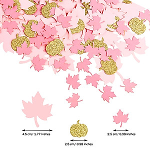 Thanksgiving Pink and Gold Pumpkin Confetti Christmas Baby Shower Maple Leaf Confetti Glitter Thanksgiving Pumpkin Decorations Table Confetti for Baby Girl Birthday Party Supplies (Simple, 200)