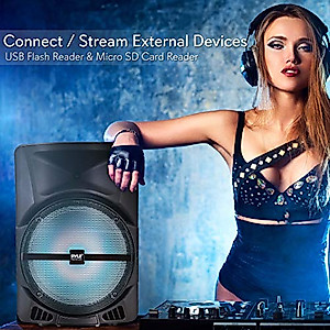 Pyle Wireless Portable PA Speaker System -1200W High Powered Bluetooth Compatible Indoor&Outdoor DJ Sound Stereo Loudspeaker wITH USB MP3 AUX 3.5mm Input, Flashing Party Light & FM Radio -PPHP1544B