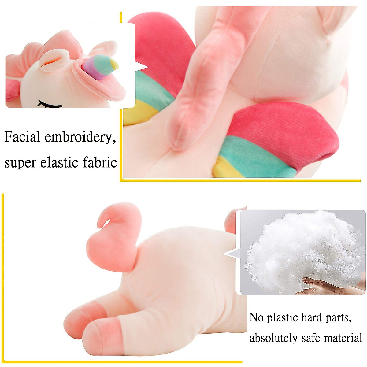 AIXINI Plush Unicorn Stuffed Animal Pillows Toy, 11.8 Inch Cute Soft Pink Unicorn Plushie Dolls with Rainbow Wings