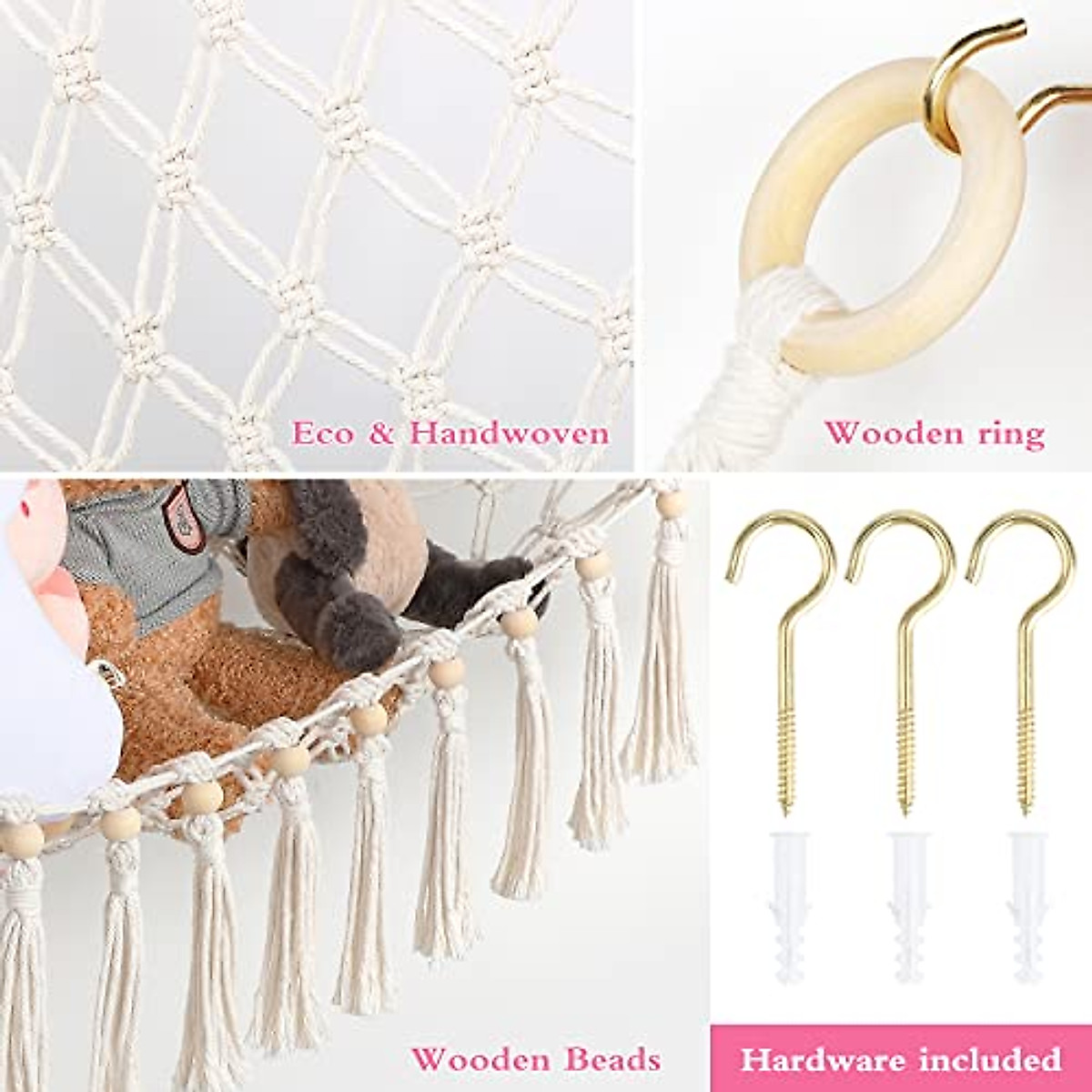 Sideim Stuffed Animal Toy Hammock,Hanging Toy Net Organizer for Stuffed Animal Storage,Corner Animal Net Holder for Bedroom Playroom Nursery Decor