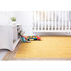Unique Loom Braided Jute Collection Classic Quality Made Natural Hand Woven with Solid Color Detail, Area Rug, Rectangular 4' 0" x 6' 0"