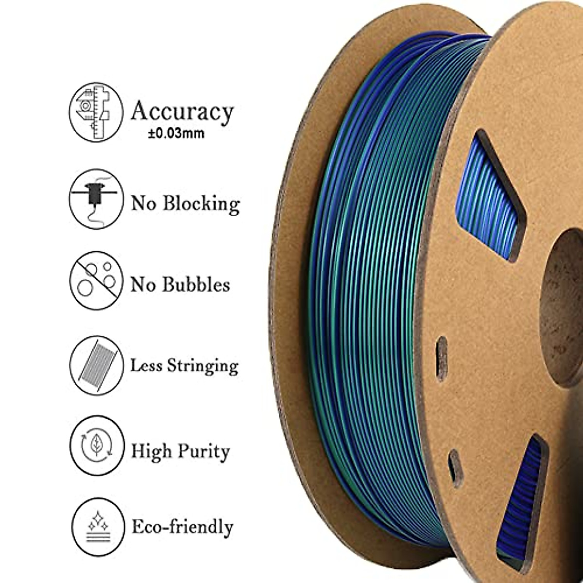 Silk PLA Filament, Magic 3D Printer Filament 1.75mm +/- 0.03mm,Fast Color Change Tri-Colors Rainbow PLA Filament with Silk PLA Red-Blue-Green,1kg/2.2lbs Cardboard Spool
