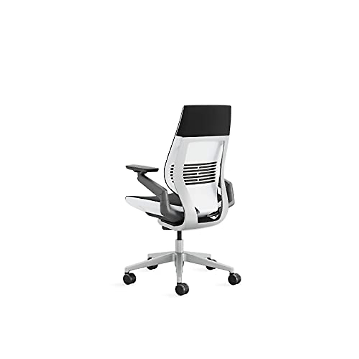 Steelcase Gesture Office Chair - Cogent: Connect Licorice Fabric, Wrapped Back, Light on Light Frame, Platinum Metallic Base