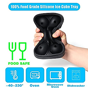 Yvnicll Ice Cube Trays, Silicone Sphere Whiskey Ice Ball Maker & Large Square Ice Cube Molds & 24 Grid Square Ice Tray for Cocktails & Bourbon,Reusable and BPA Free (Black Set of 3)