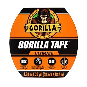 Gorilla Ultimate Tape, High Tensile Cloth with Double-Thick Adhesive for Hauling, Strapping, Patching, Bundling, Lifting, 1.88" x 20yd, Black (Pack of 1)