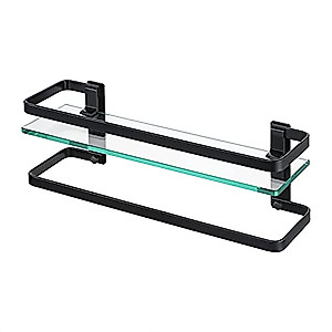 KES Bathroom Shelf Extra 8 MM-Thick Tempered Glass with Aluminum Bar and Rail Storage Organizer Retangular Rustproof Wall Mount Black, A4127A-BK
