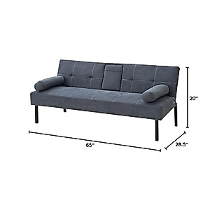 Panana Sofa Bed with Cup Holders,Convertible Sleeper Couch Bed Daybed, Upholstered Linen Fabric Folding Recliner, Futon Sofá, 3 Seaters for Living Room Furniture Sets,5 Positions Recliner in Gray