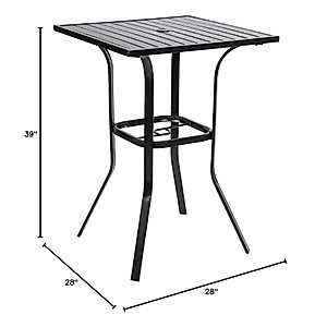 Betterland Patio Bar Table, Outdoor Square Bar Height Table Metal Bar Bistro Table, Metal Frame & Slat Tabletop with 1.57" Umbrella Hole