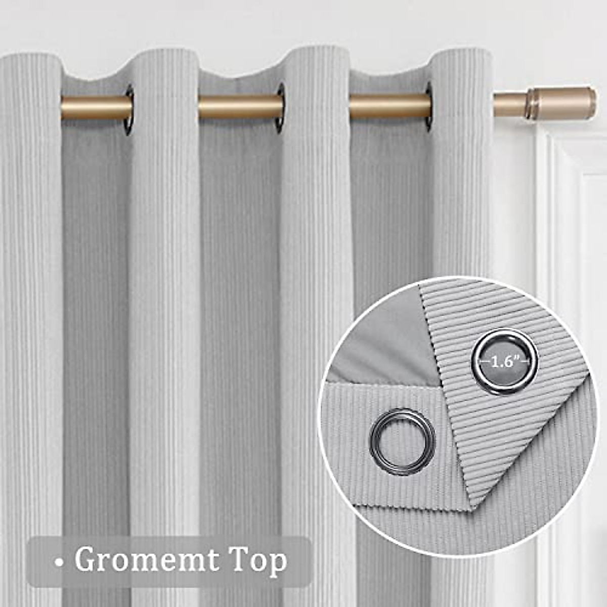 Grey Velvet Blackout Curtains for Bedroom 84inch Length Striped Corduroy Curtain Panels for Living Room Bedroom Grommet Top Room Darkening Curtains 52" W 2 Panels