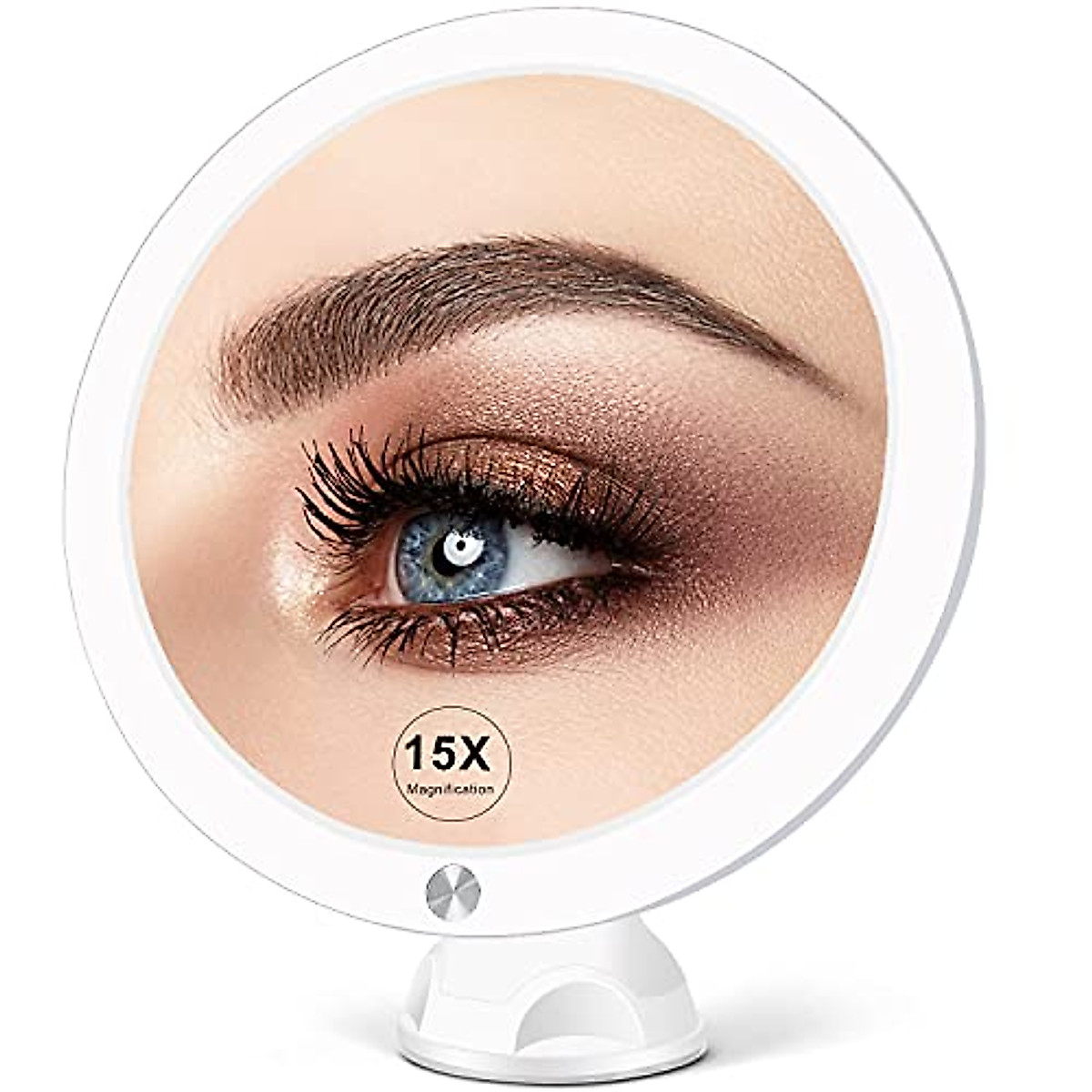 Fabuday 15X Lighted Magnifying Mirror with Lights - 8 Inch Makeup Mirrors with Suction Cups and Magnification for Bathrooom, Dual Power Supply, Adjustable Lighting, Light Up Magnified Mirror