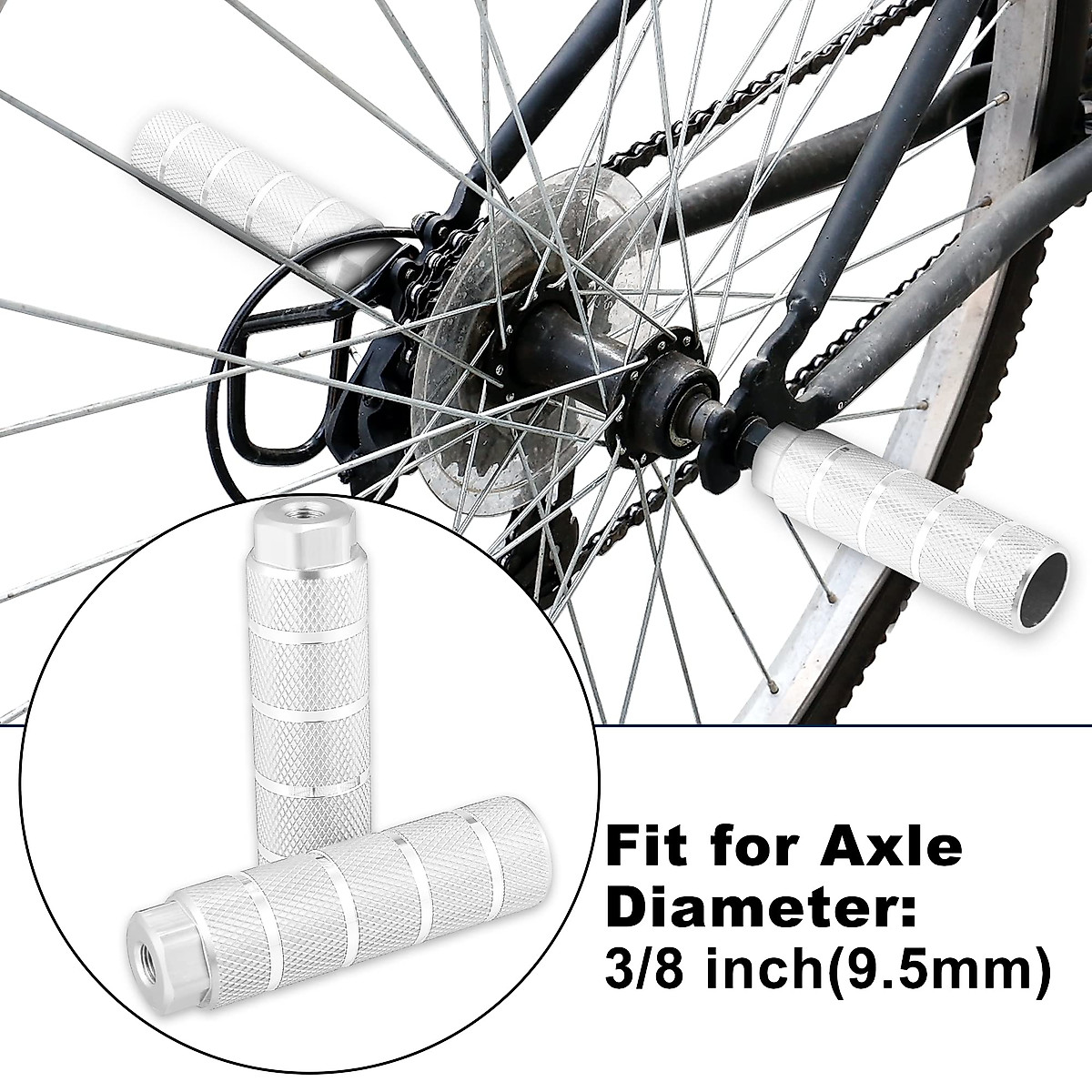 X AUTOHAUX 4pcs Aluminum Alloy Rear Foot Pegs Footrests Universal Silver Tone for BMX MTB Bike Bicycle Fit 3/8 Inch Axles