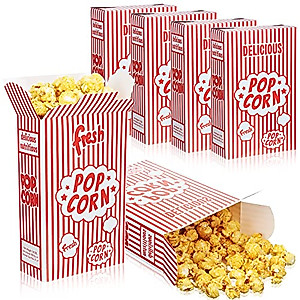 Potchen 200 Pieces Popcorn Boxes Red and White Striped Close Top Popcorn Container 1.25 oz for Movie Party and Theater Night Supplies