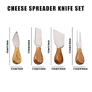 olelo 4 Pieces Cheese Knives Set Includes 4 Stainless Steel Cheese Slicer Cheese Cutter with Wooden Handle & 1 Wooden Magnetic Block Stand…