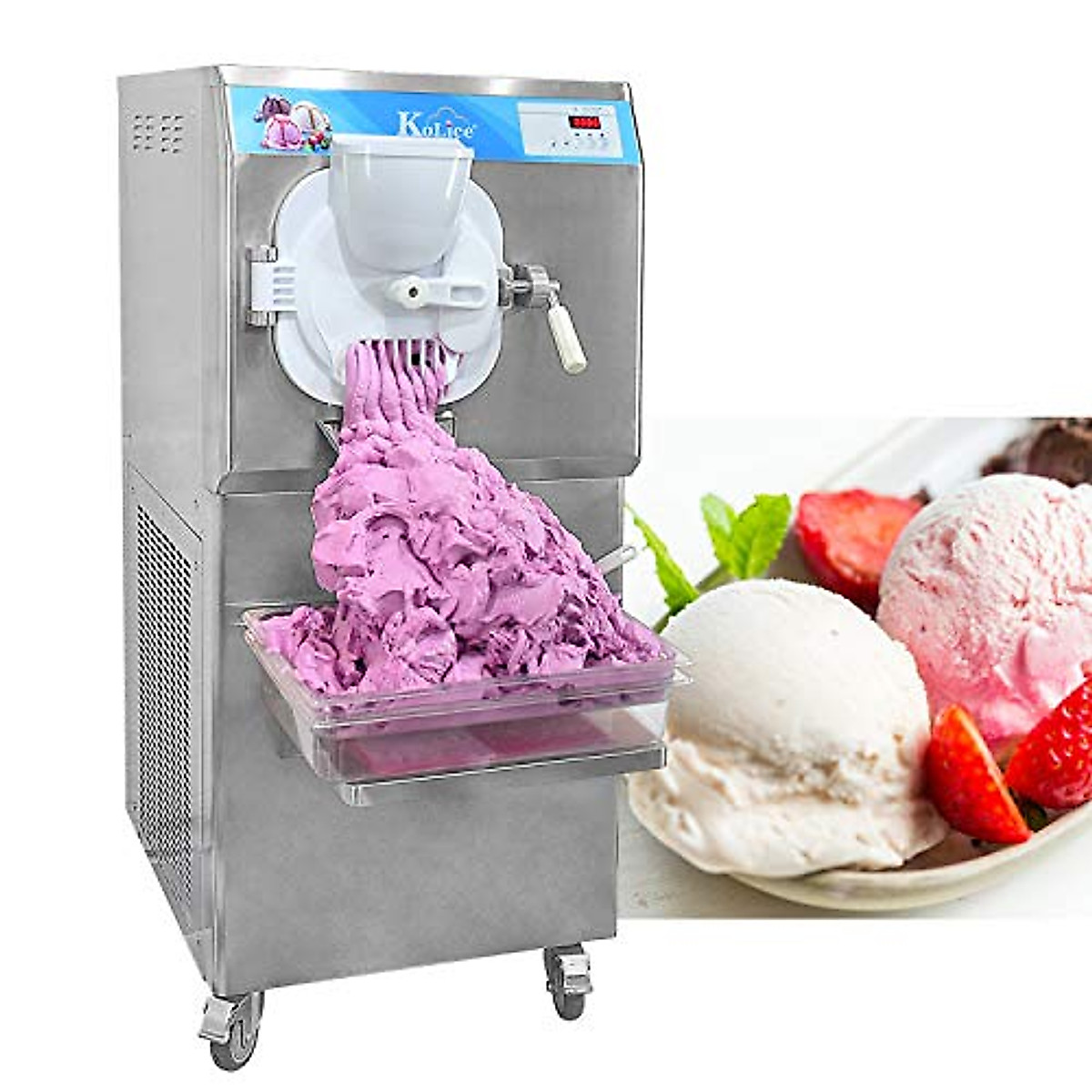 Kolice Commercial Bravo Italy Gelato Hard Ice Cream Machine, Italian Water Ice Machine, Street Food Machine- ETL Certificate, High Production: 23-27gallon/hour