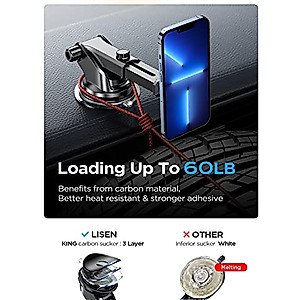 LISEN Magnetic Phone Holder for Car Mount Universal Dashboard Windshield Magnet Car Phone Holder Mount Industrial-Strength Suction Cup Car Magnet Phone Mount for Cell Phone & All Tablets (Black)