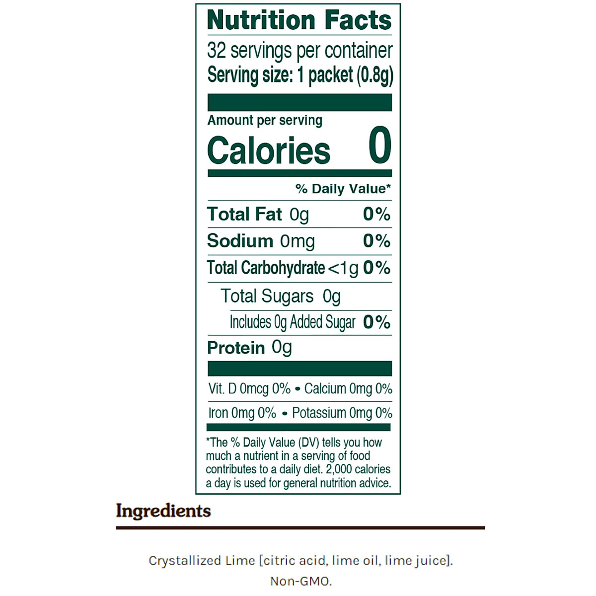 True Lime, Unsweetened Crystallized Lime Cream (Pack of 2 Boxes, Total 64 Individual Packets)