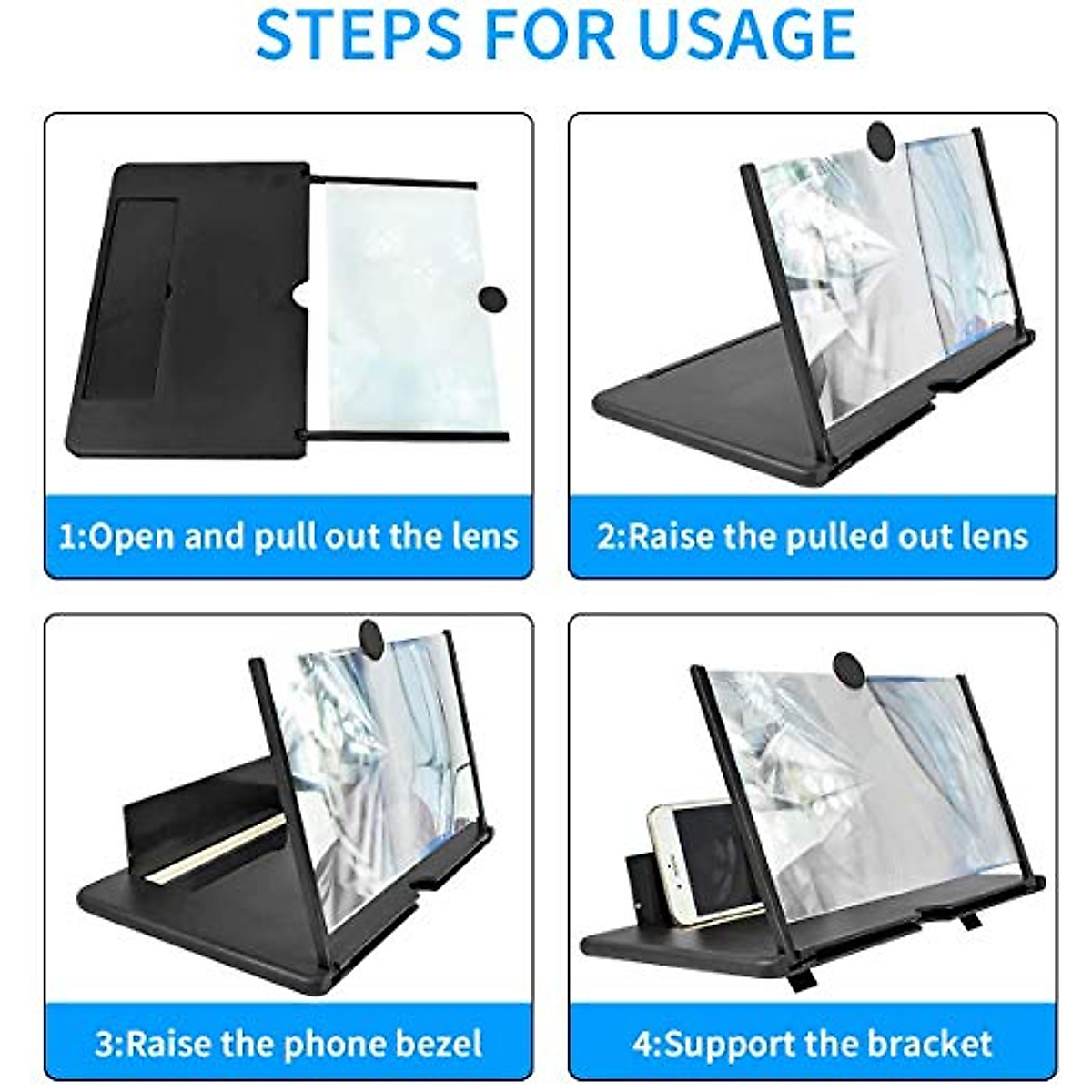 Phone Screen Magnifier, Ultra-Clear Mobile Phone Screen Amplifier with Folding Stand Holder,Pull-Out HD Screen Magnifier Newest Version, Suitable for All Smart Phones (12 INCH)