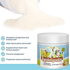 Eggshell Powder Calcium Supplement for Dogs and Cats(6.6 oz), Great for Osteoporosis & Labor Whelping, Safe Alternative to Bone Meal Powder, Improves Bones, Nourishes Joints, Supports Healthy Teeth