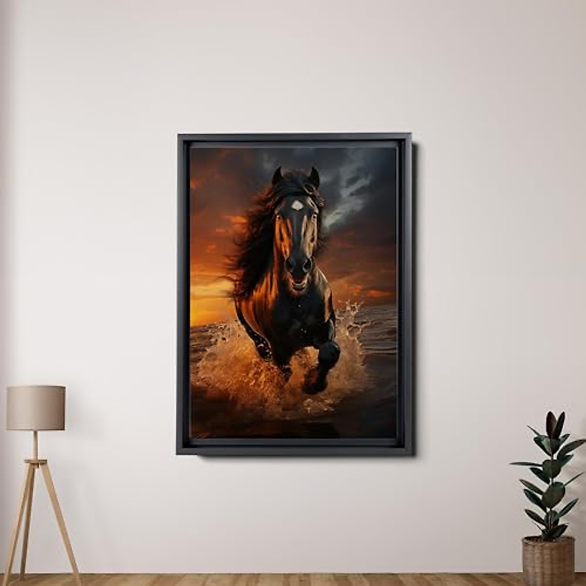 Majestic Black Stallion Galloping In The Clouds, Black Horse On Salt Flats, Canvas Print, Black Horse Print, Black Horse Wall Art, Canvas, Art Print