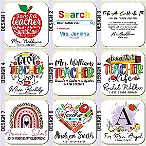 Personalized Teacher's Appreciaton Camvas Tote Bags w/Name & Text - 9 Design Custom Teachers Day Bag Gifts for Teacher Customized Canvas Gift Women Shoulder Birthday C1 Beige 15''X 16'' inches