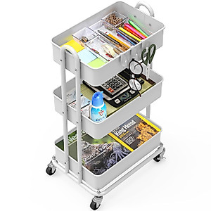 SimpleHouseware Heavy Duty 3-Tier Metal Utility Rolling Cart, White