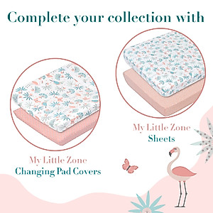 My Little Zone 100% Cotton Changing Pad Cover for Baby Girls, Flamingo - Breathable Bassinet, Mini Crib Mattress Fitted Sheets - Jungle Leaves, 32"x16" with 8" Deep Pocket, White-Coral Pink, 2 Pack
