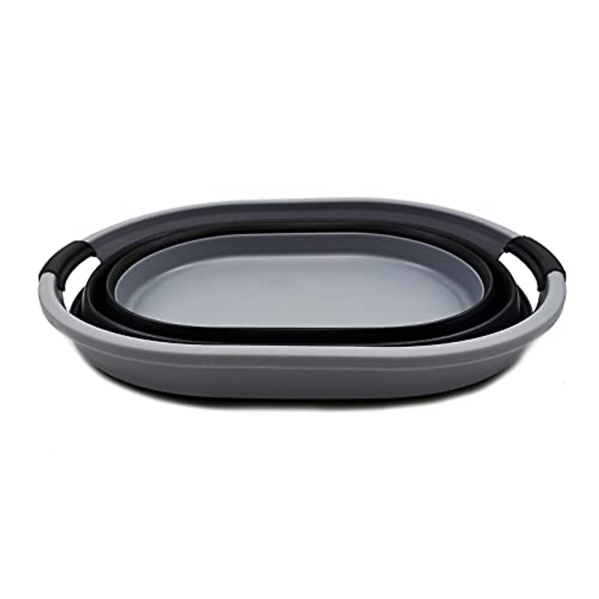 SAMMART 28L (7.4 gallon) Collapsible Plastic Laundry Basket-Oval Tub/Basket - Portable Washing Tub-Space Saving Laundry Hamper, Water capacity: 22L (5.8 gallon) (1, Dark Grey/Black)