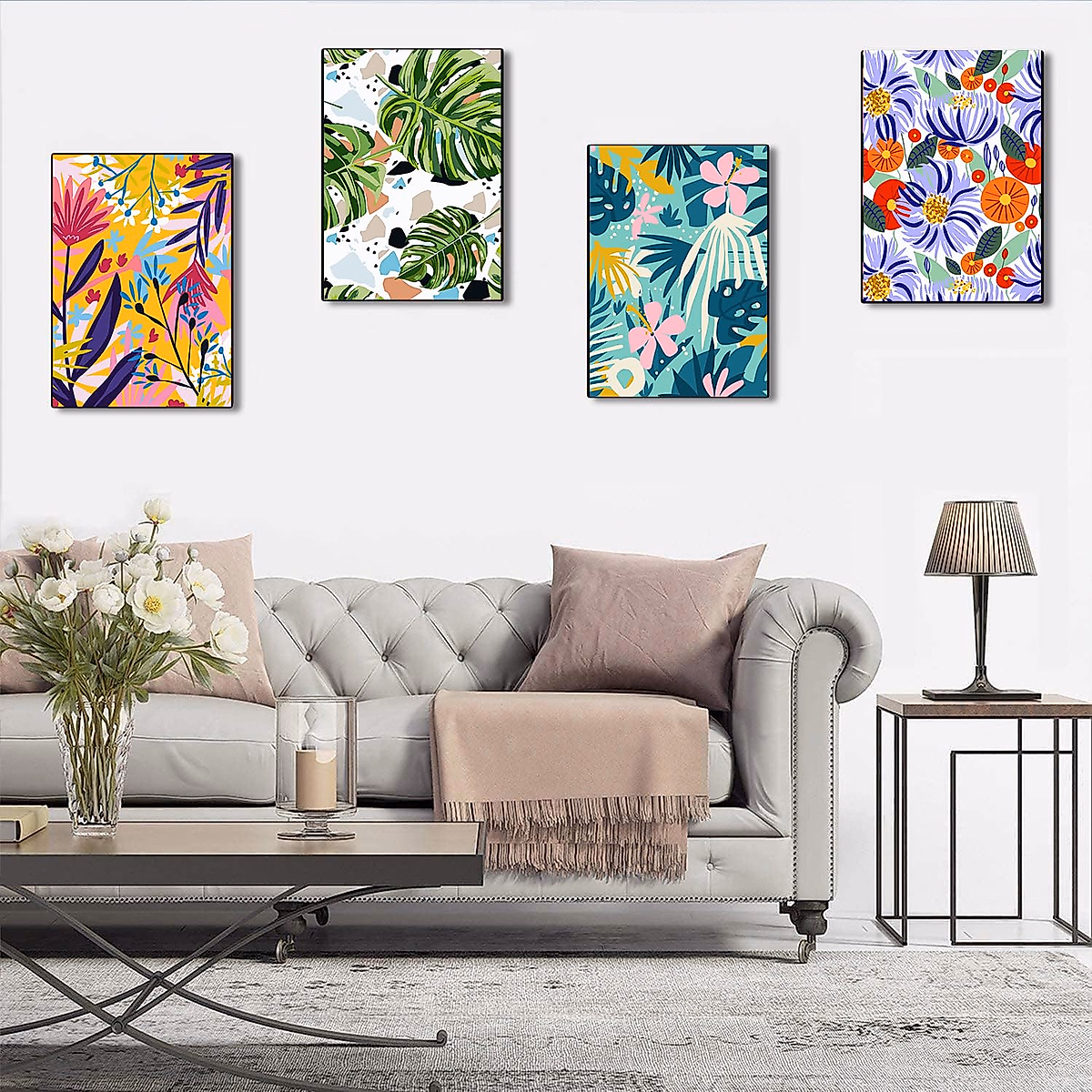 6 Pack Flowers Paint by Numbers Kits for Adults Beginners, DIY Paint by Numbers for Adults on Canvas Without Frame, Drawing Paintwork with Paintbrushes Oil Painting for Home Wall Decor 7.9x11.8inch