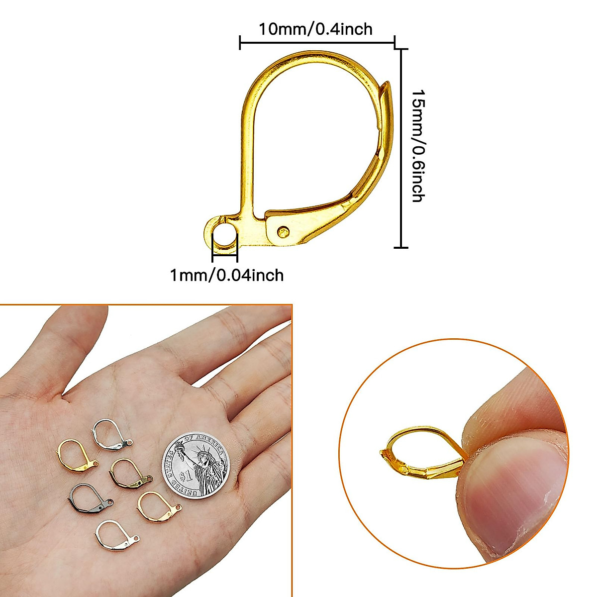 180pcs Hypoallergenic French Earring Hooks Lever Back Earrings French Hook Ear Wire Leverback Earwires Earring Supplies Findings for DIY Jewelry Making(6 Colors)