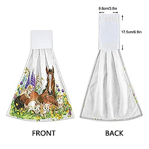 Horse Kitten Lavender Kitchen Hanging Towel 12 x 17 Inch Cat Flowers Hand Tie Towels Set 2 Pcs Tea Bar Dish Cloths Dry Towel Soft Absorbent Durable for Bathroom Laundry Room Decor