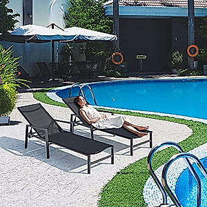 SUMETURE Aluminum Chaise Lounge Chairs Set of 2,5 Adjustable Outdoor Lounge Chaise Chairs,Patio Chaise Lounge with Armrests, Outdoor Patio Lounge Chair for Beach Poolside,Balcony,Lawn,Yard(Black)